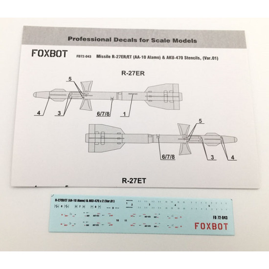 Foxbot 72-043 - 1/72 Stencils Soviet Missile R-27ER/ET (AA-10 Alamo) & AKU-470 (Var.1) Model Kit ...